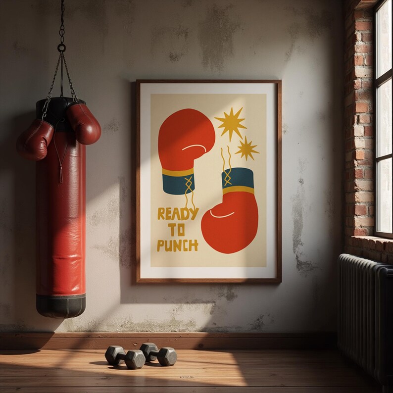 Boxing Wall Art | Bold Motivational Gym Poster | Red Gloves Fight Print ...