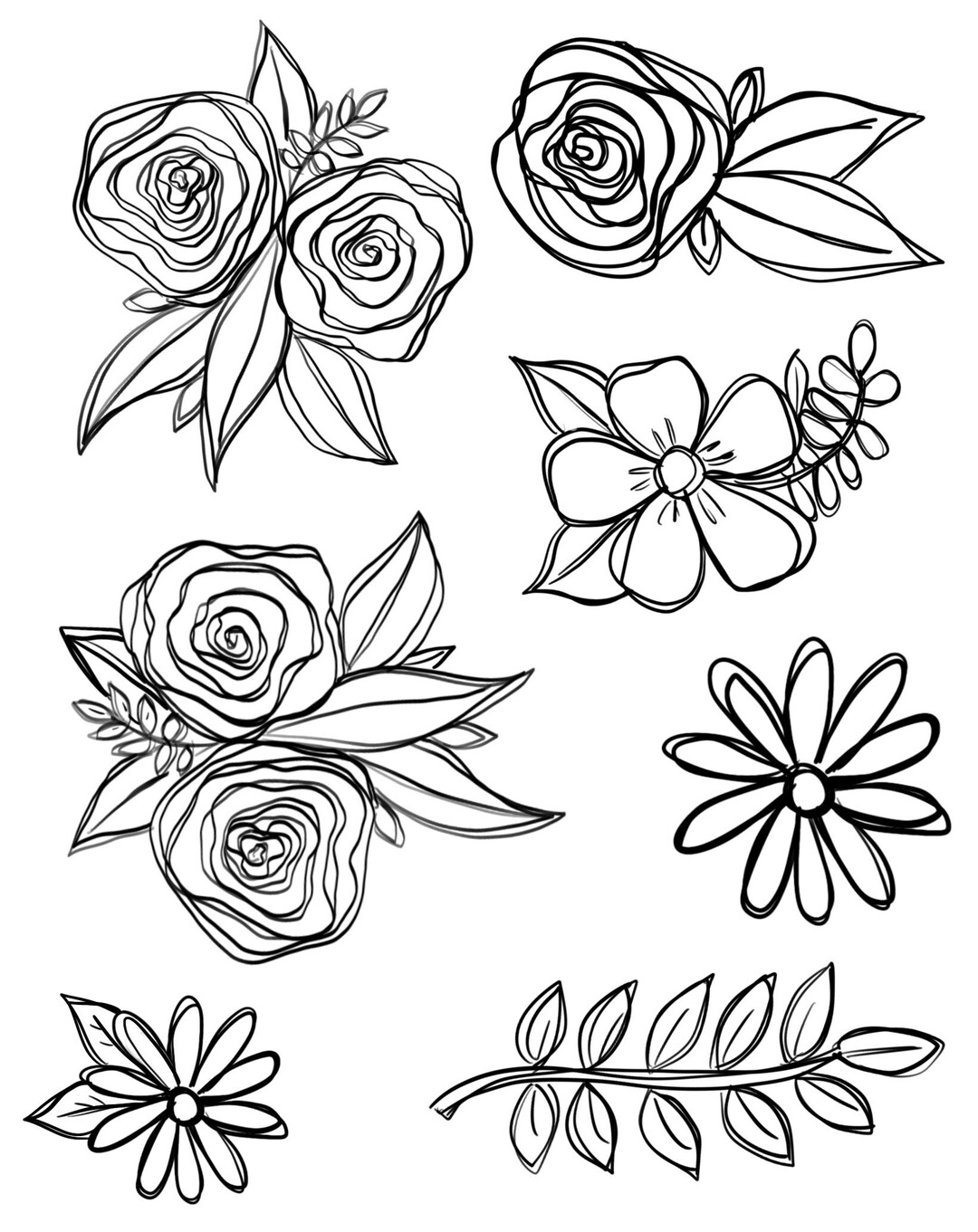 Sketchy Hand Drawn Doodle Flowers in Black and White or for You to ...