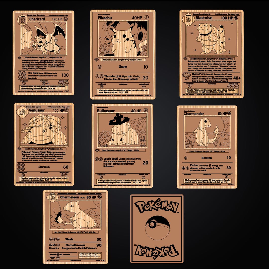 7 Pokemon Card SVG Bundle | Charizard, Blastoise, Pikachu, Venusaur ...