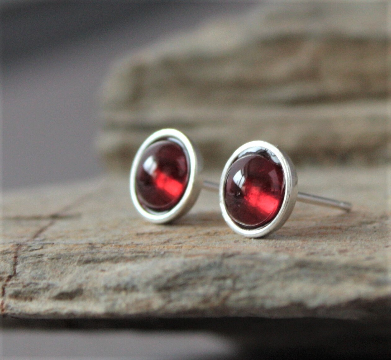 6mm Garnet Sterling Silver Stud Earrings January Birthstone | Etsy