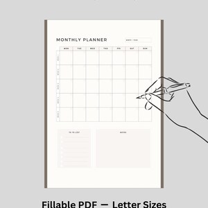 Minimalist Monthly Planner - Printable & Fillable PDF - Etsy