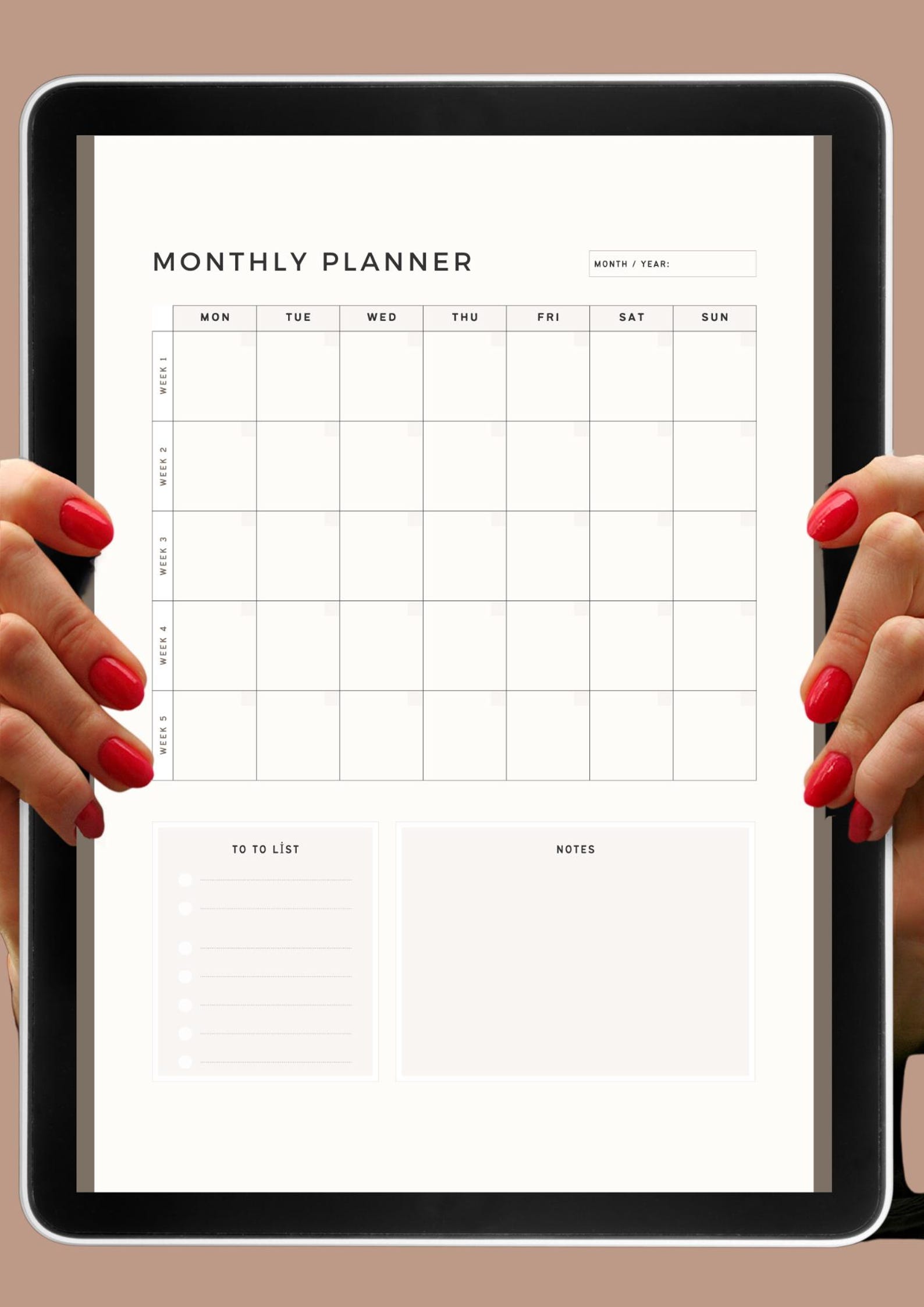 Minimalist Monthly Planner - Printable & Fillable PDF - Etsy