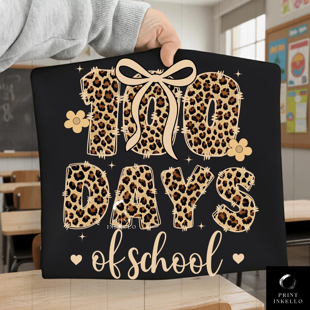 100 Days of School Leopard PNG, Pencil Coquette Bow Sublimation ...