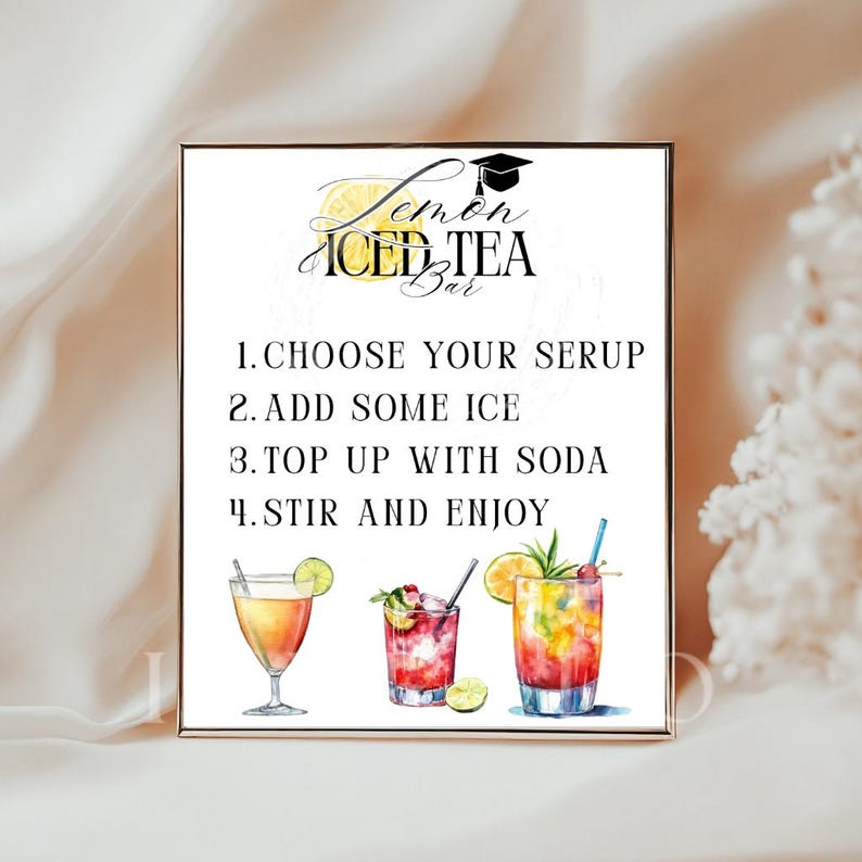 Graduation Party Lemonade and Iced Tea Bar Menu – Editable Sign ...