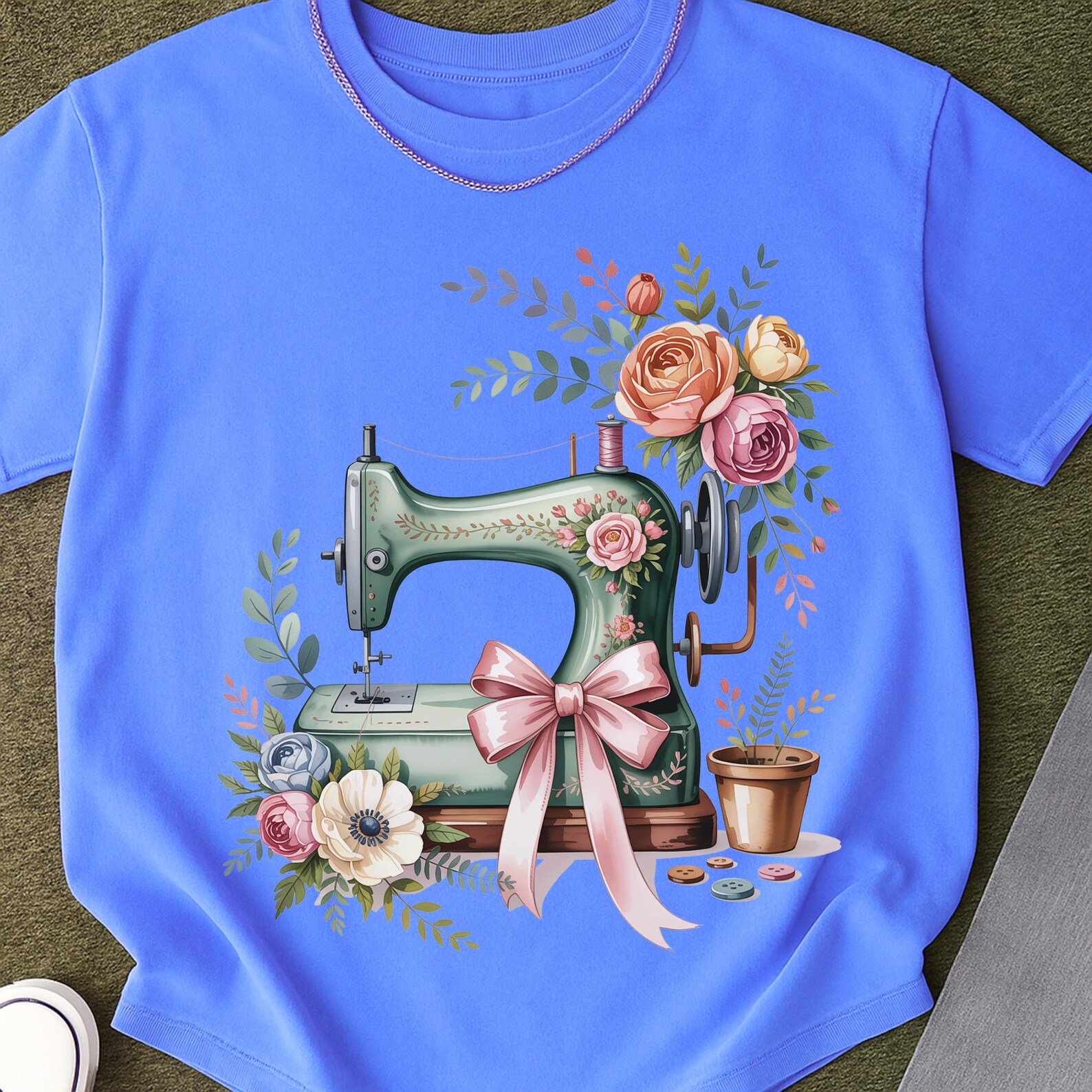 Floral Sewing Machine PNG: Coquette Bow, Quilt Lover Gift (digital ...