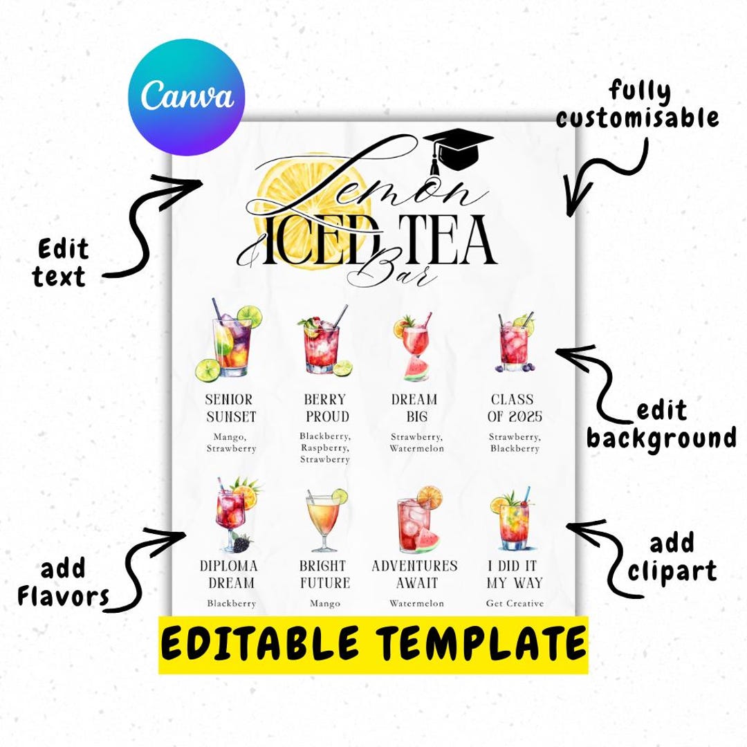 Graduation Party Lemonade Bar Menu - Graduation Party Lemonade and Iced ...