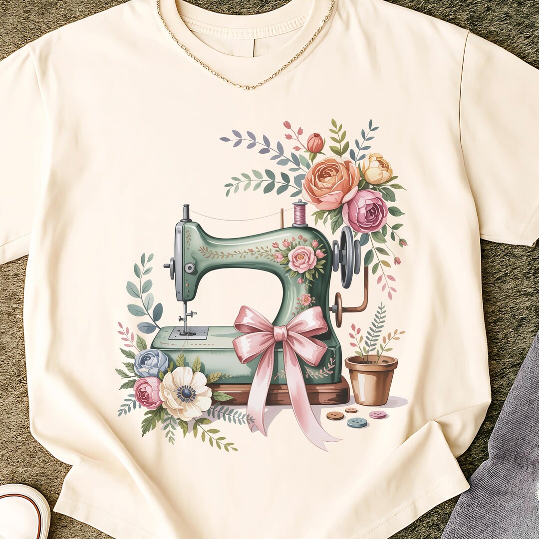 Floral Sewing Machine PNG: Coquette Bow, Quilt Lover Gift (digital ...