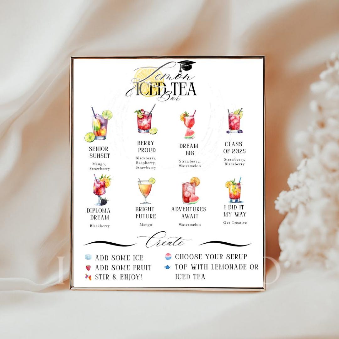 Graduation Party Lemonade and Iced Tea Bar Menu – Editable Sign ...