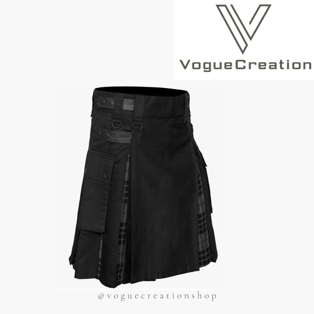 Men's Modern Hybrid Tartan Kilt With Cardo Pockets-black Cotton ...