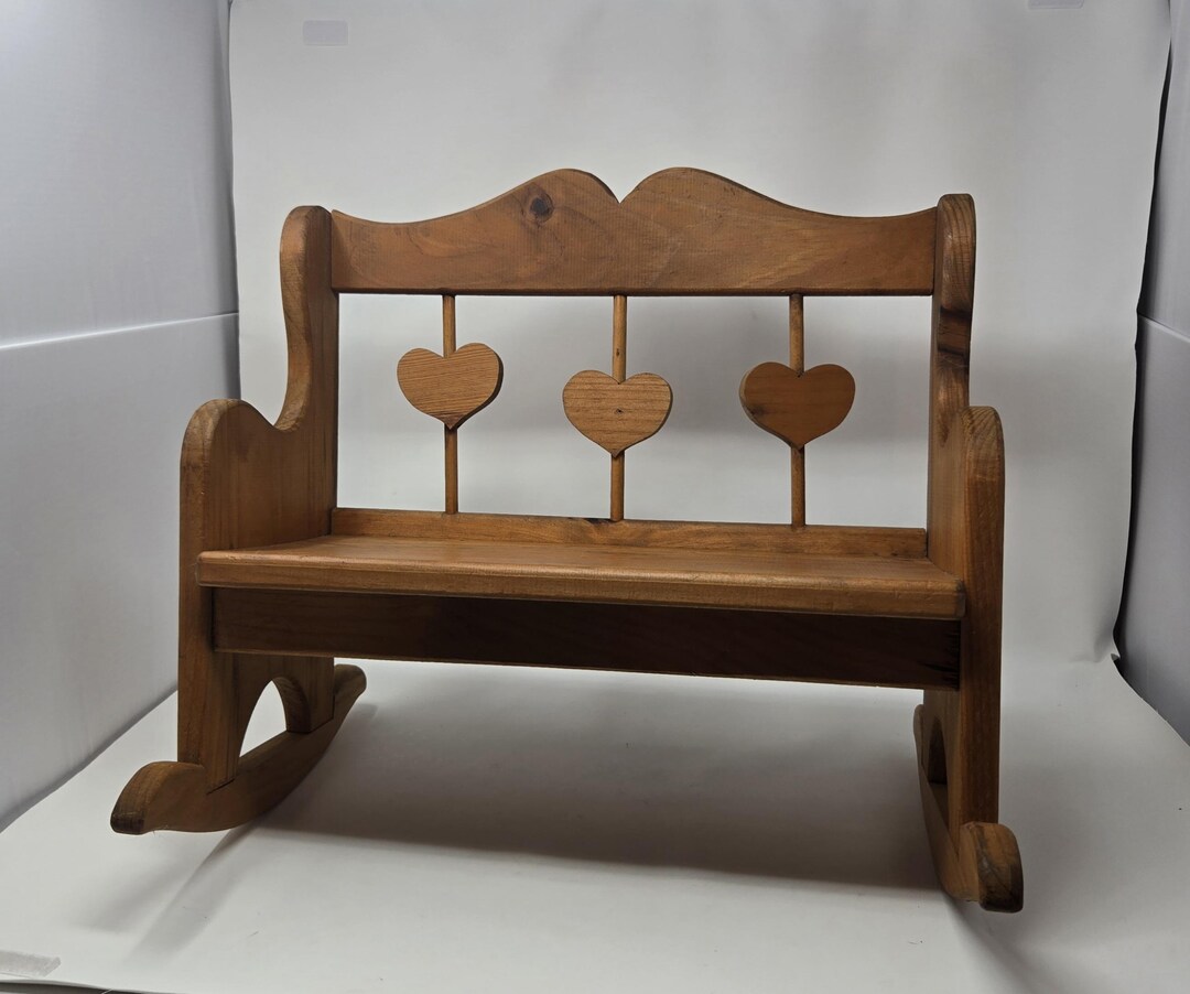 Vintage Wooden Doll Bench With Heart Cutouts Rustic Country Primitive ...