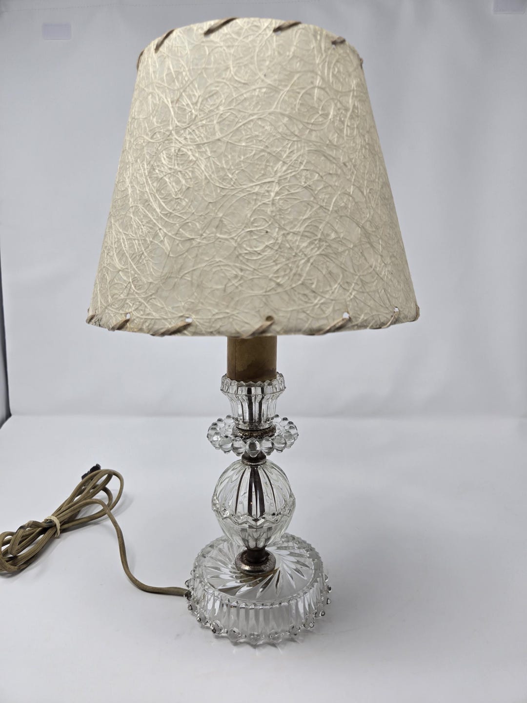 Vintage Glass Lamp With Parchment Fiberglass Shade - Etsy