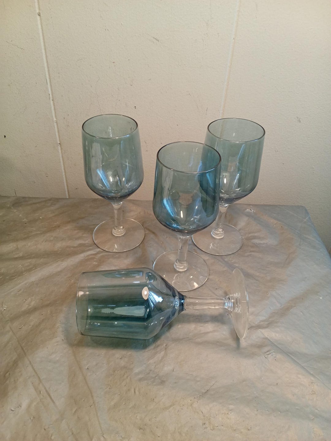 4 Iridescent Blue Cordial Glasses, Small Wine Glasses, Cordial Wine ...
