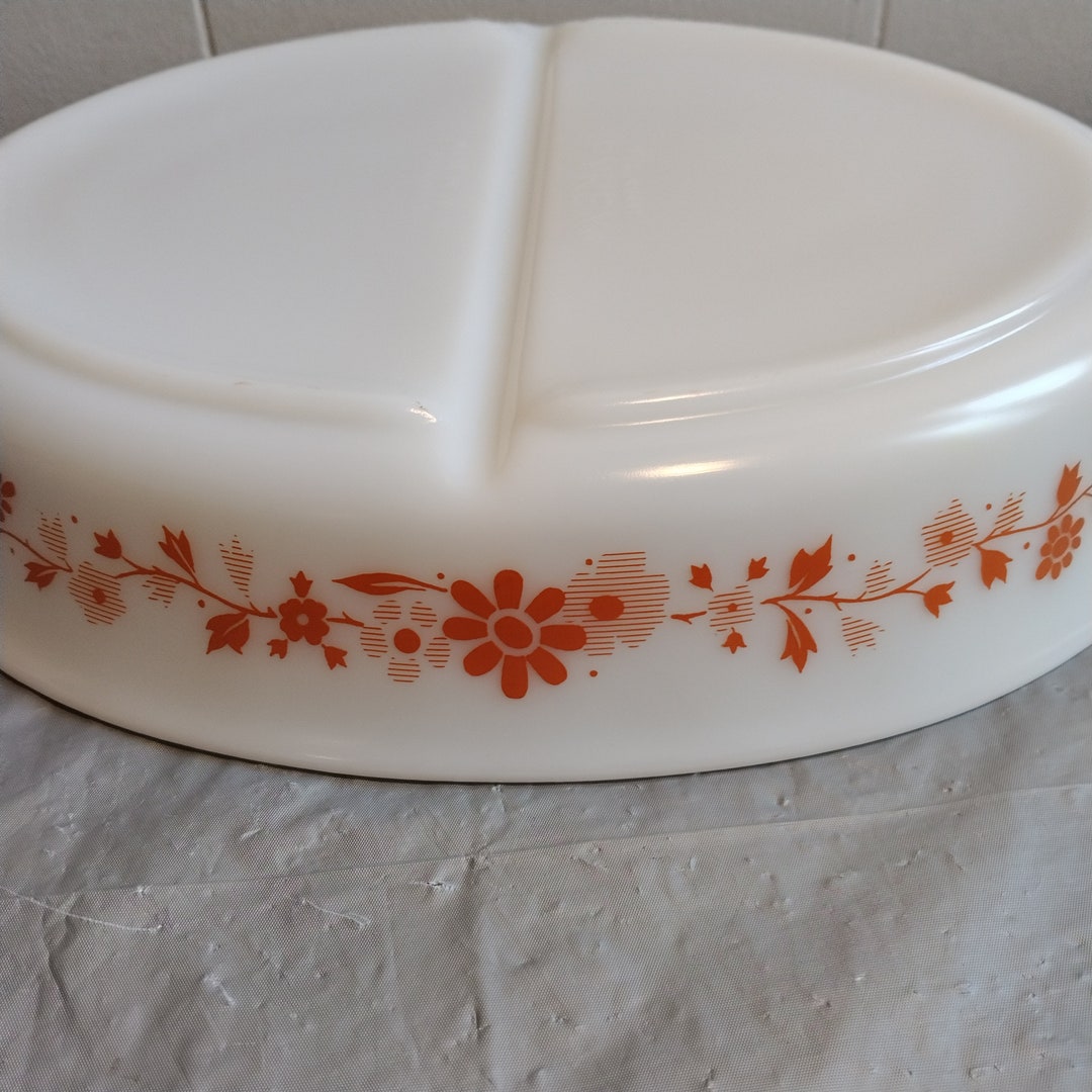 Vintage Pyrex Orange Floral Divided Dish Bowl, Pyrex Promotional, Look ...