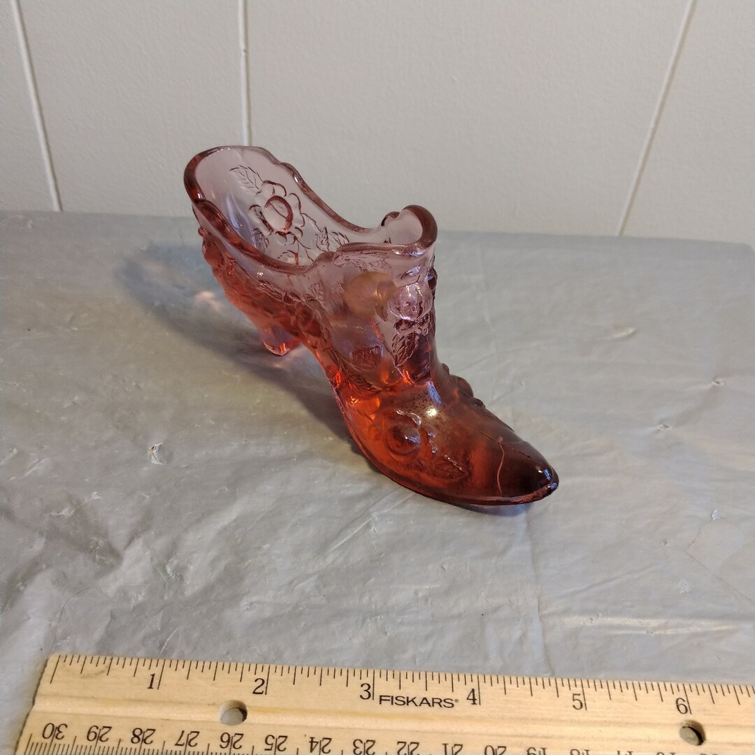 Vintage Fenton Shoe, Fenton Cranberry Glass Shoe, Floral Designs - Etsy