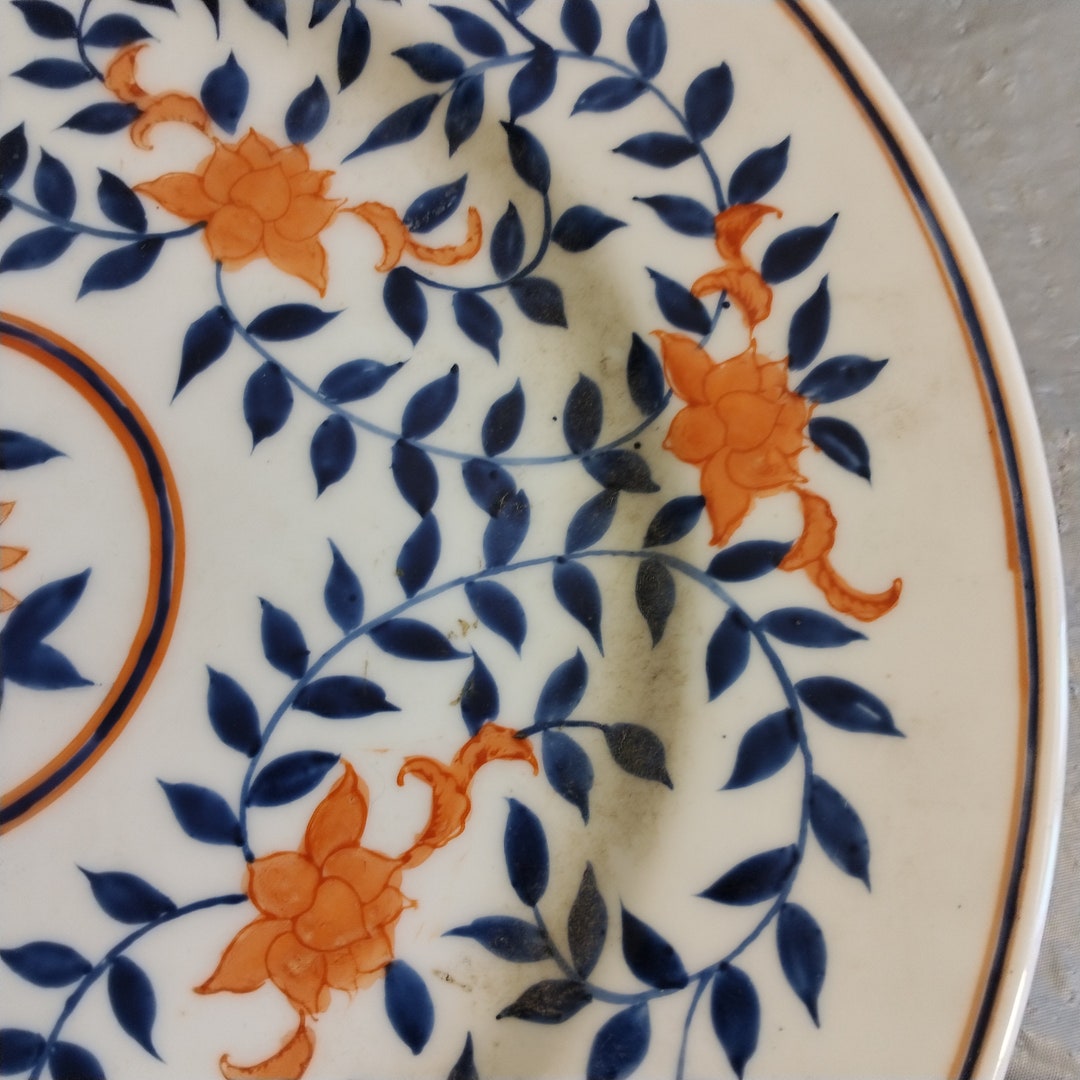 Vintage Cobalt & Orange Floral Dish Dinner Plate - Etsy