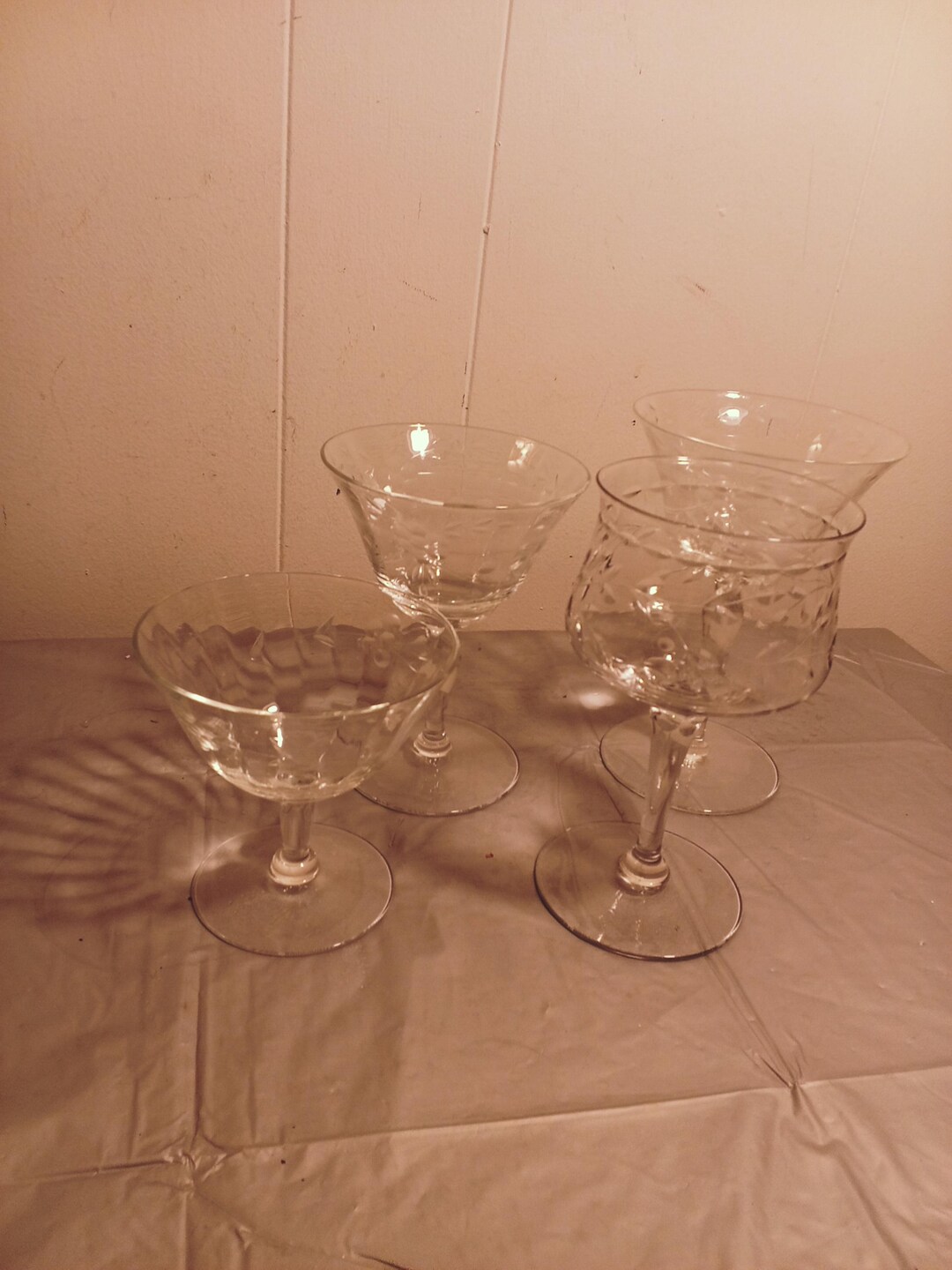 4 Etched Stemmed Cocktail Glasses - Etsy