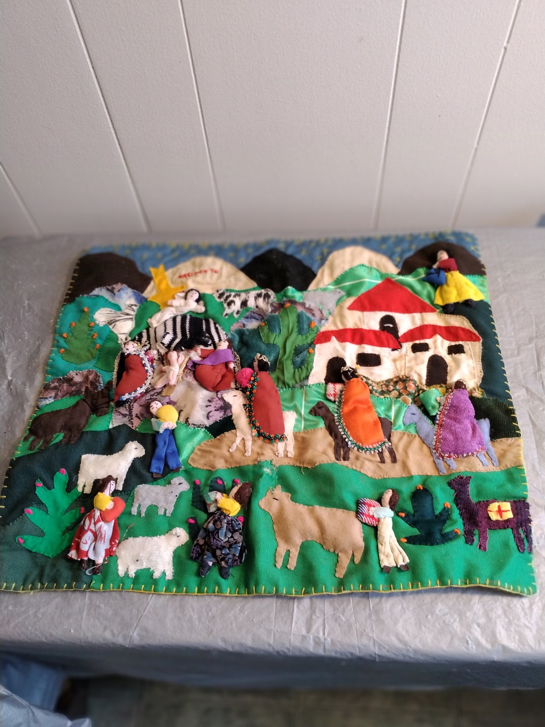 Vintage Hand Sewn Fabric Birth of Jesus, Nacimenta Jesus, Nativity ...