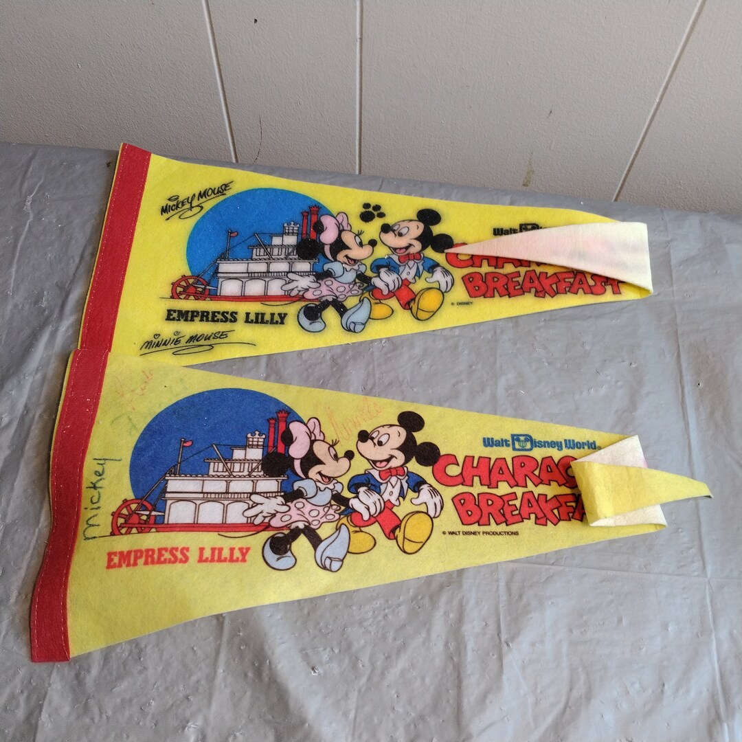 2 Vintage Walt Disney World Mickey Mouse Pennants, Disney Souvenir ...