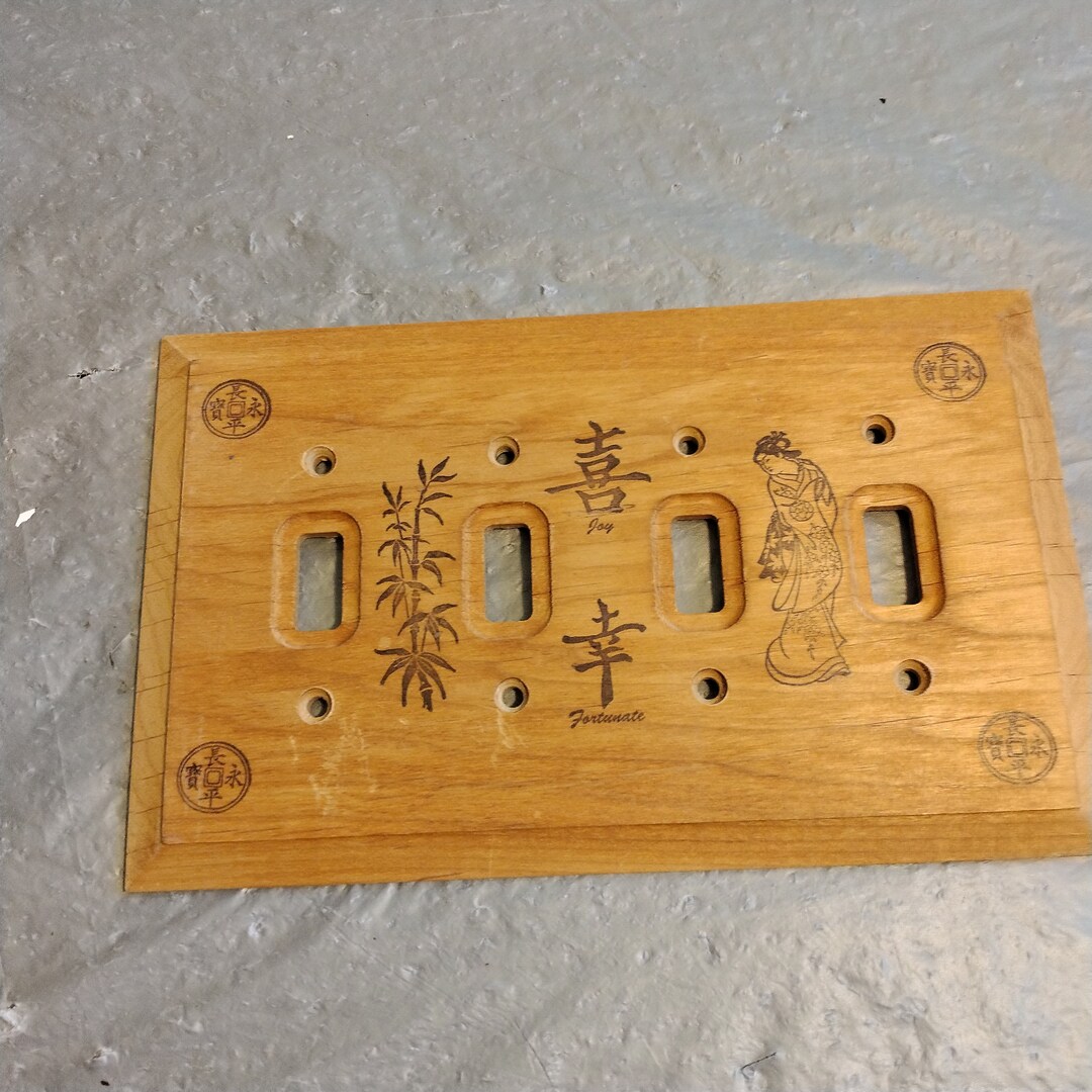 Asian Theme Wood Quad Light Switch Wall Plate, Chinese Joy Fortunate 4 ...