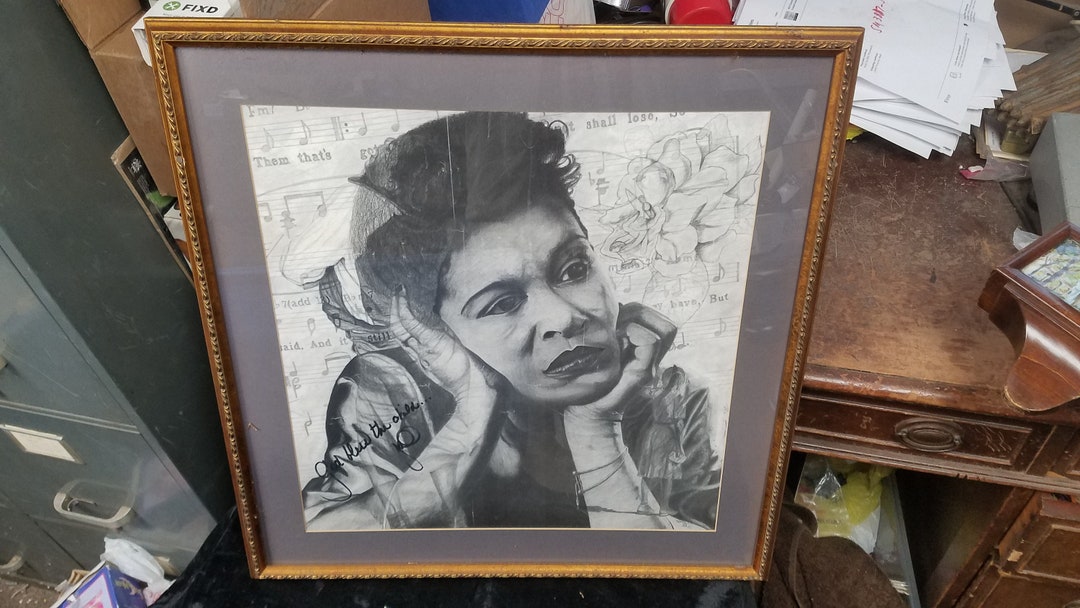 Vintage 1989 Signed by Artist Kenya Billie Holiday Framed Print 22.5" X ...