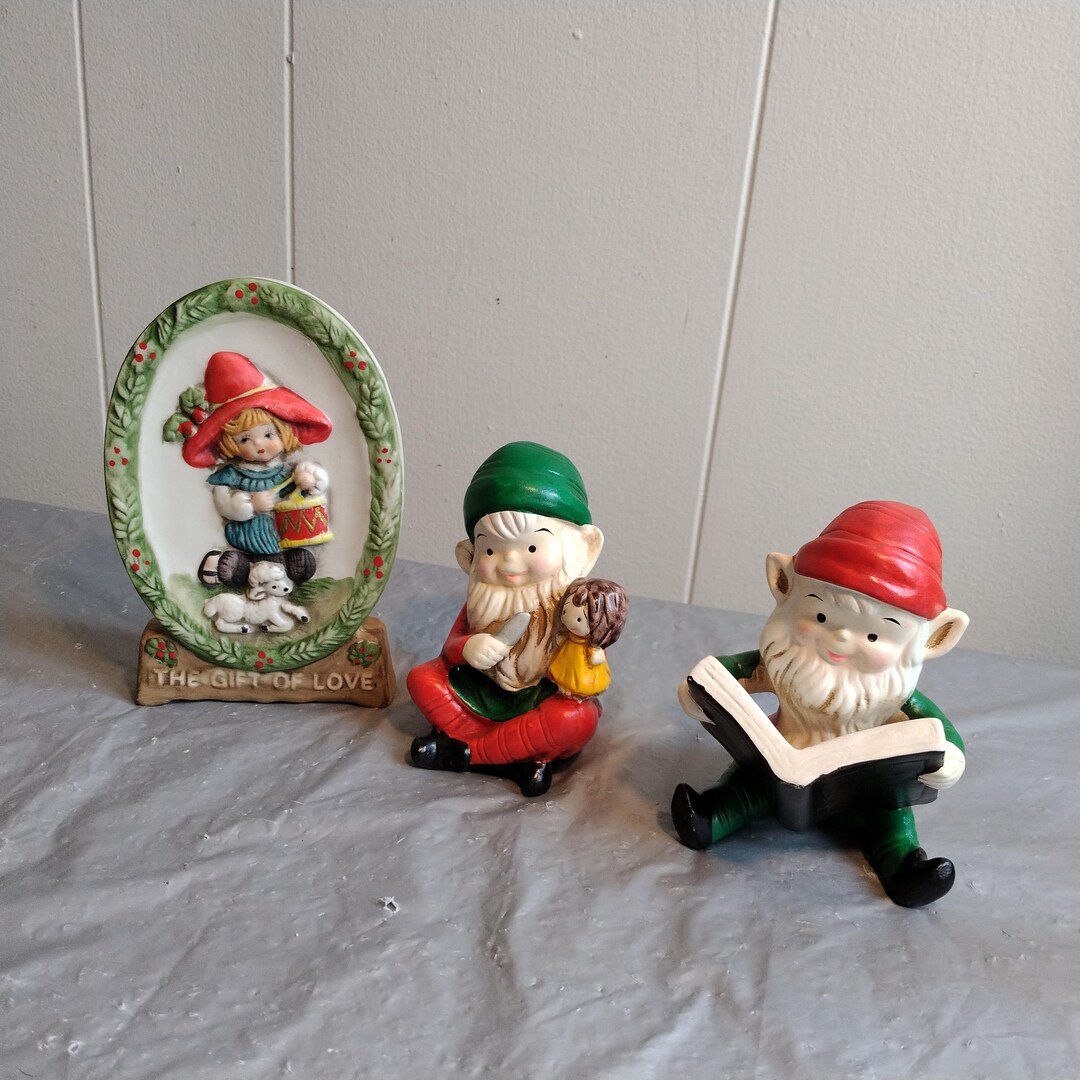 Vintage Homco Christmas Elves & Jasco Bisque Girl Drummer Plaque, Look ...