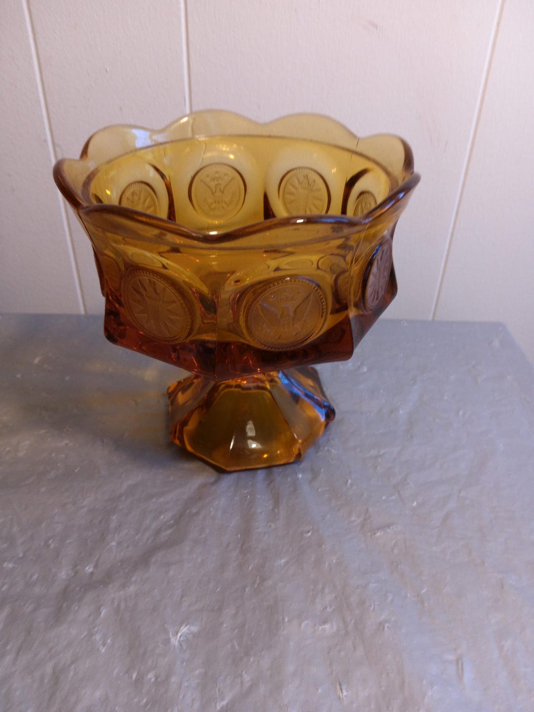 Amber Glass Footed Bowl, Coin Glass Bowl 5 1/4" Rim - Etsy