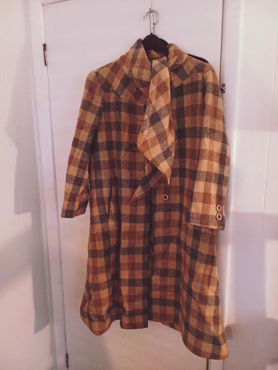 Long Tan Check Wool Winter Coat - Gem