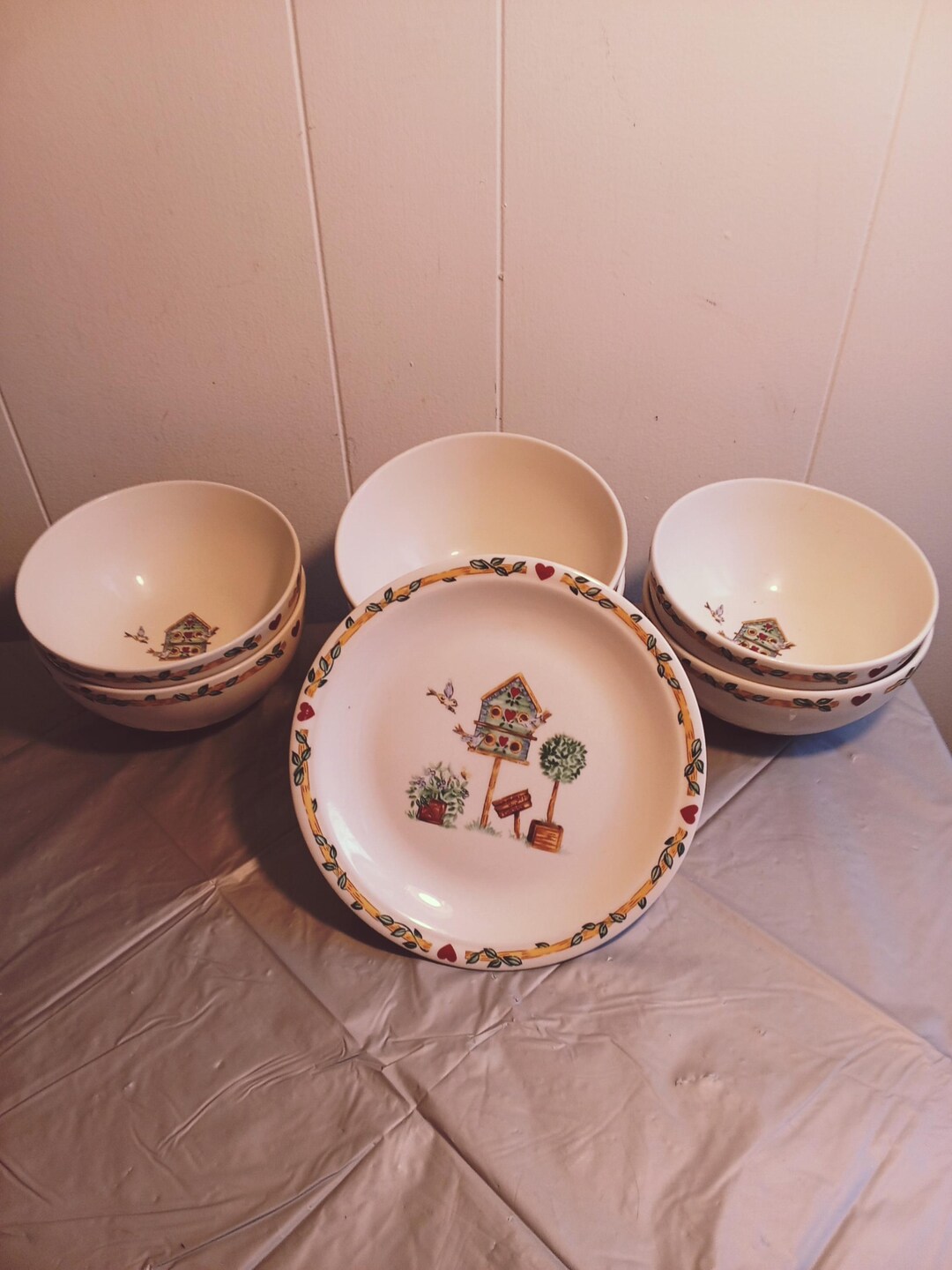 8pc Thomson Pottery Birdhouse Bowls & Plate - Etsy