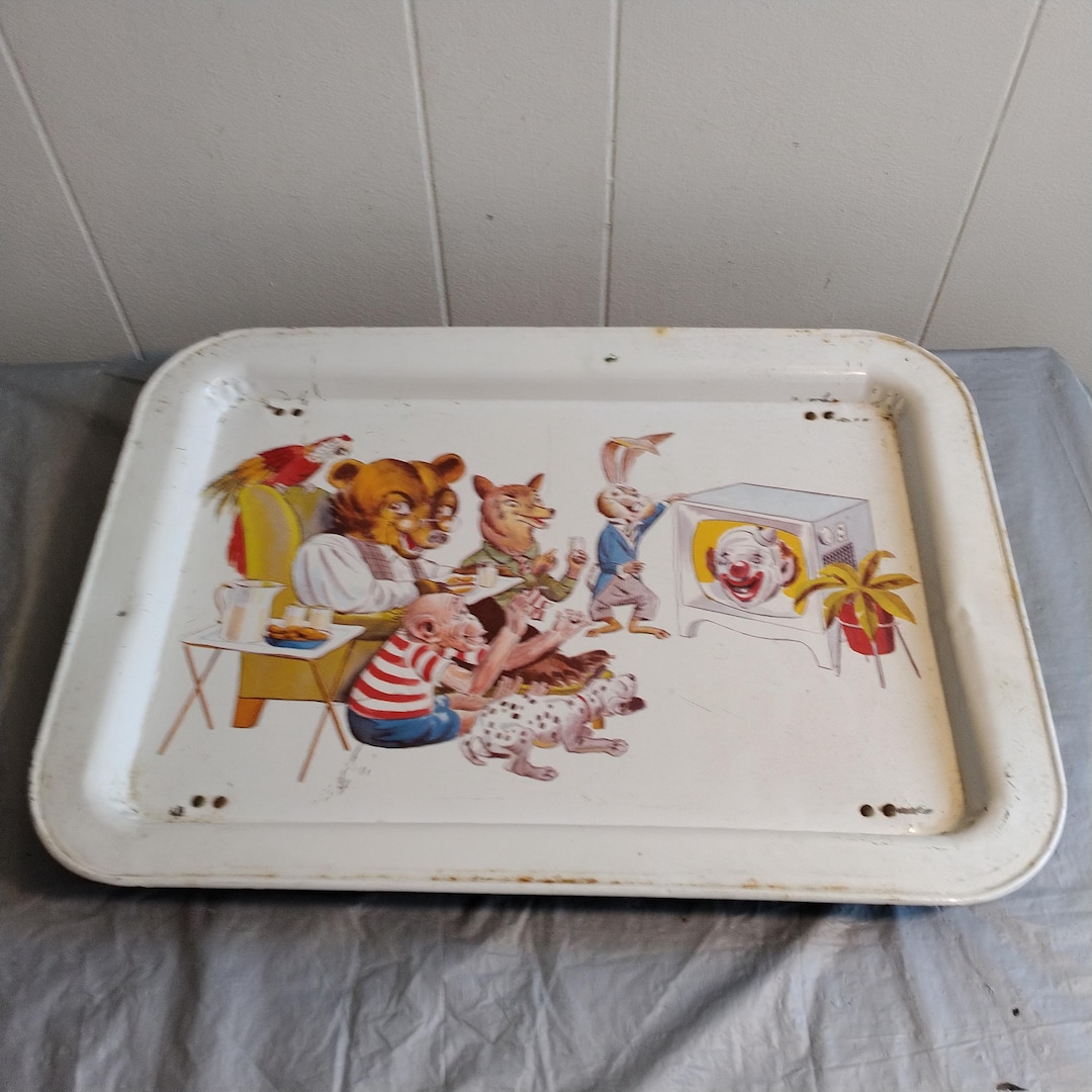 Vintage Comical Animal TV Tray, Metal Lap Tray, Folding Bed Tray, Look ...
