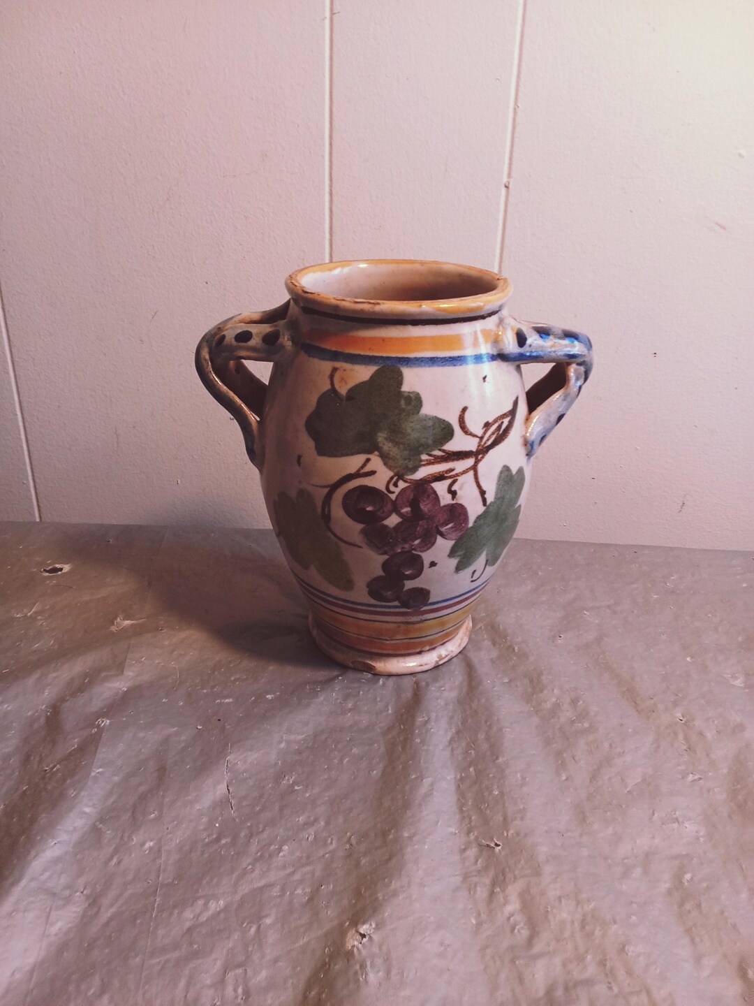 Vintage Art Pottery Stoneware Two Handle Jug Vase, Grape Leaf Design - Etsy