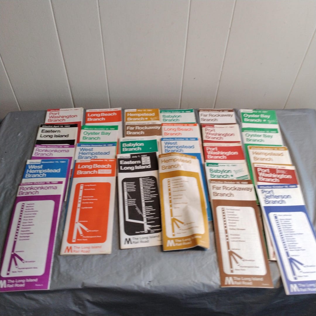 Lot of 27 1970s 1980s Long Island Rail Road Public Time Table Map, Look ...