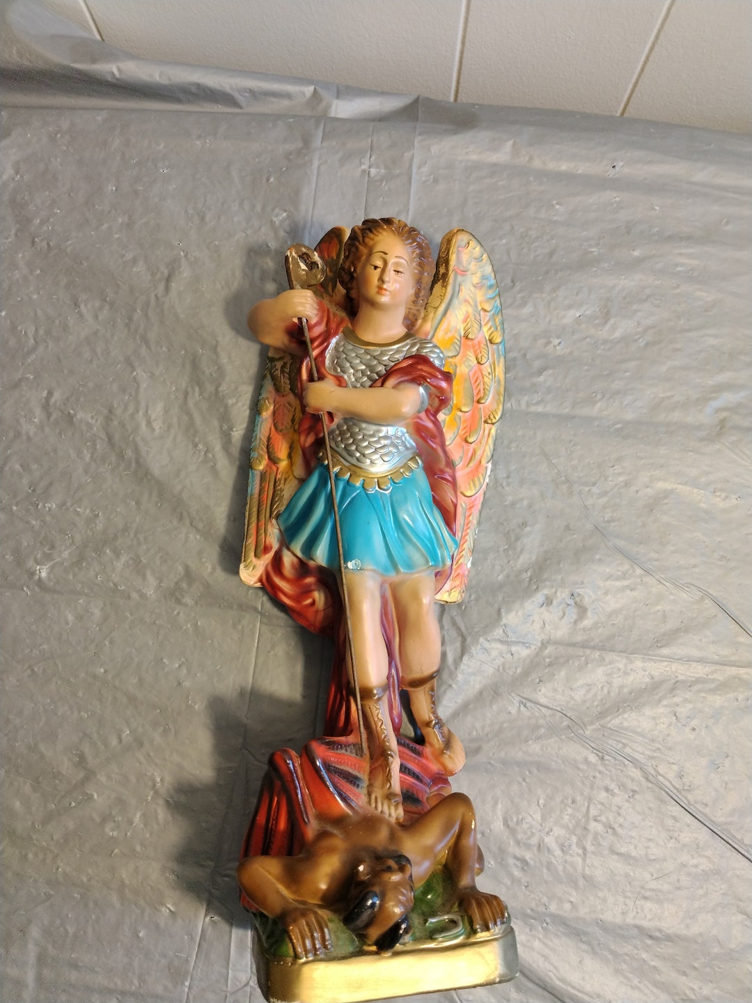 12 1/4 Vintage Chalkware Archangel Michael Figurine, Archangel Michael ...