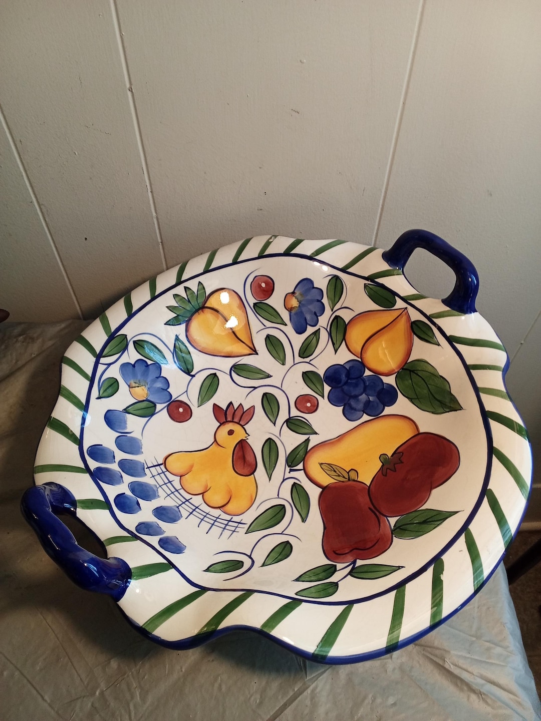 Large Baum Bros Rooster & Fruits Ceramic Bowl, Read Description - Etsy