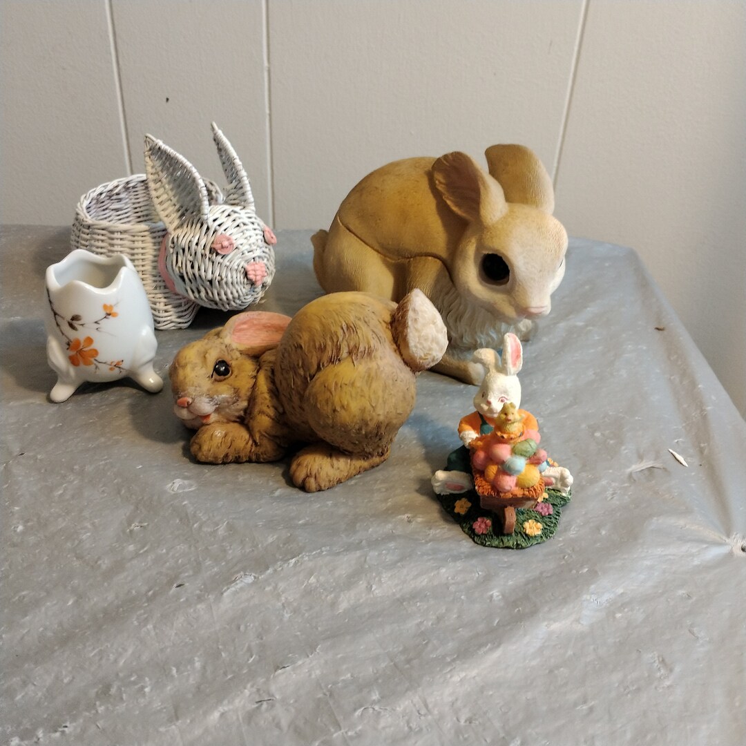 5pc Resin Bunny Rabbit Lot, Rabbit Basket, Rabbit Trinket Box - Etsy