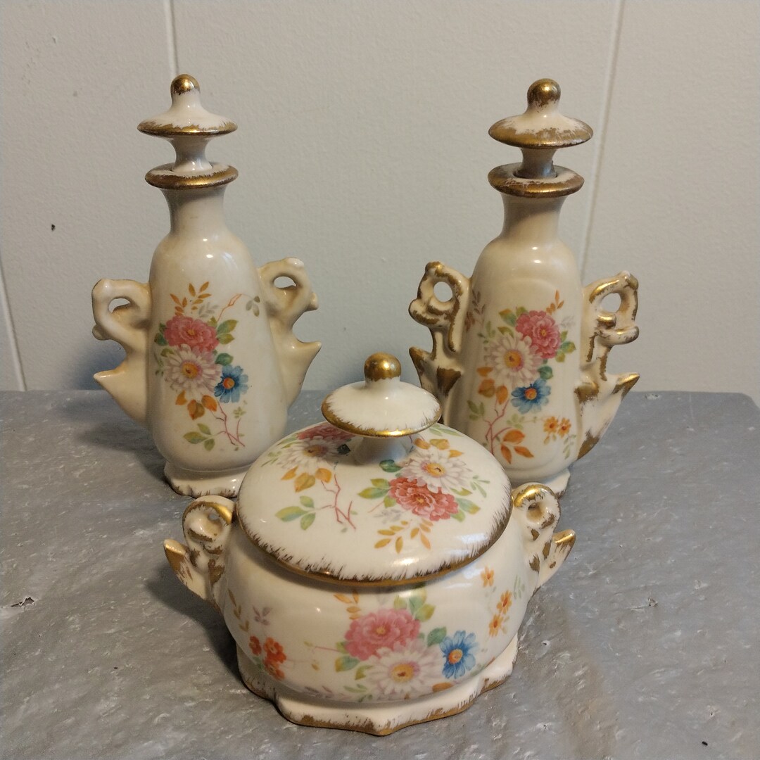 Antique 3pc Vintage Bethwood Royal China Porcelain Vanity Set, Sugar ...