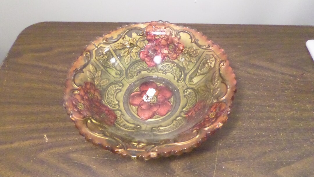 Vintage Goofus Glass Bowl Red and Gold Painted Floral Bowl - Etsy New ...