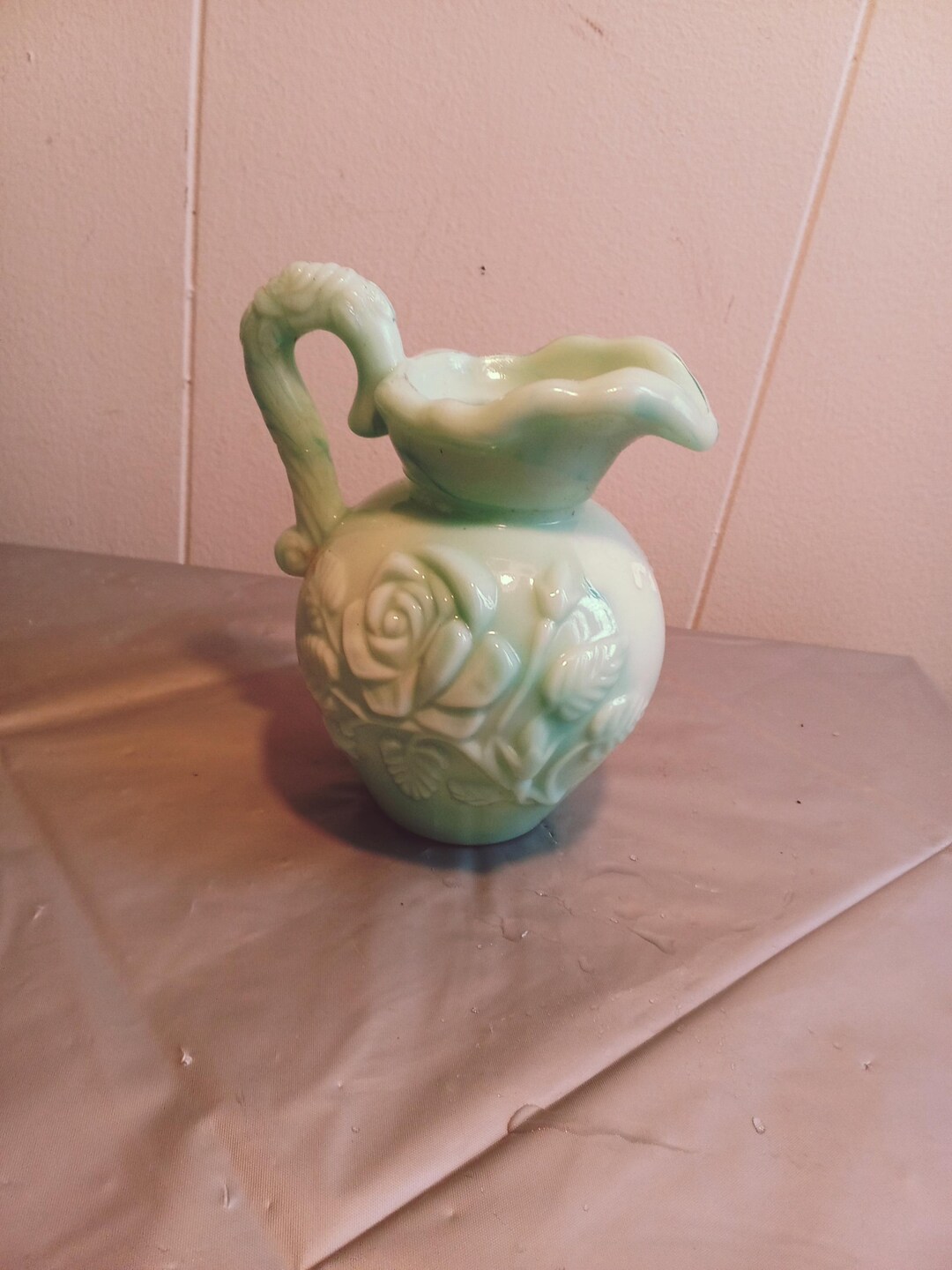 Avon Green Slag Glass Pitcher - Etsy