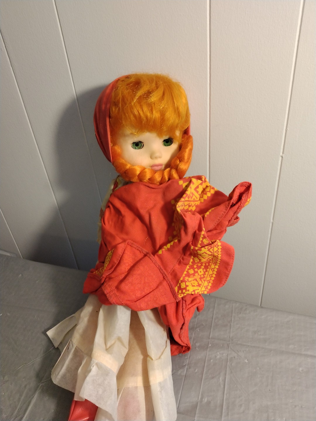20" Vintage Soviet Doll Orange Hair Green Eyes Sleepy Eyes Ukranian ...