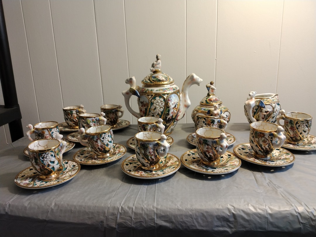 Vintage Capodimonte Cherub & Dragon Demitasse Espresso / Tea Set for 12 ...
