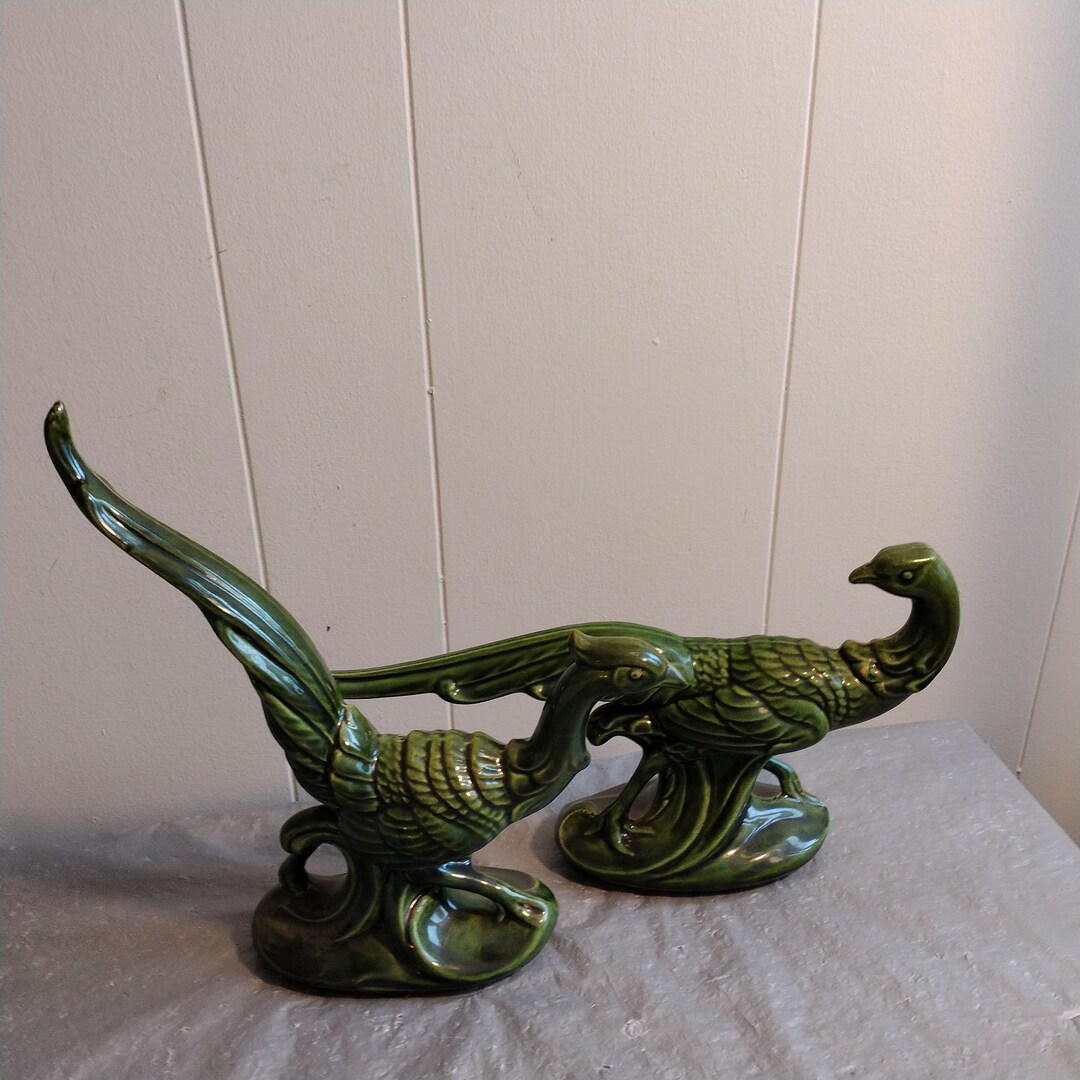 2 Green Vintage Art Pottery Road Runner Figurines - Etsy