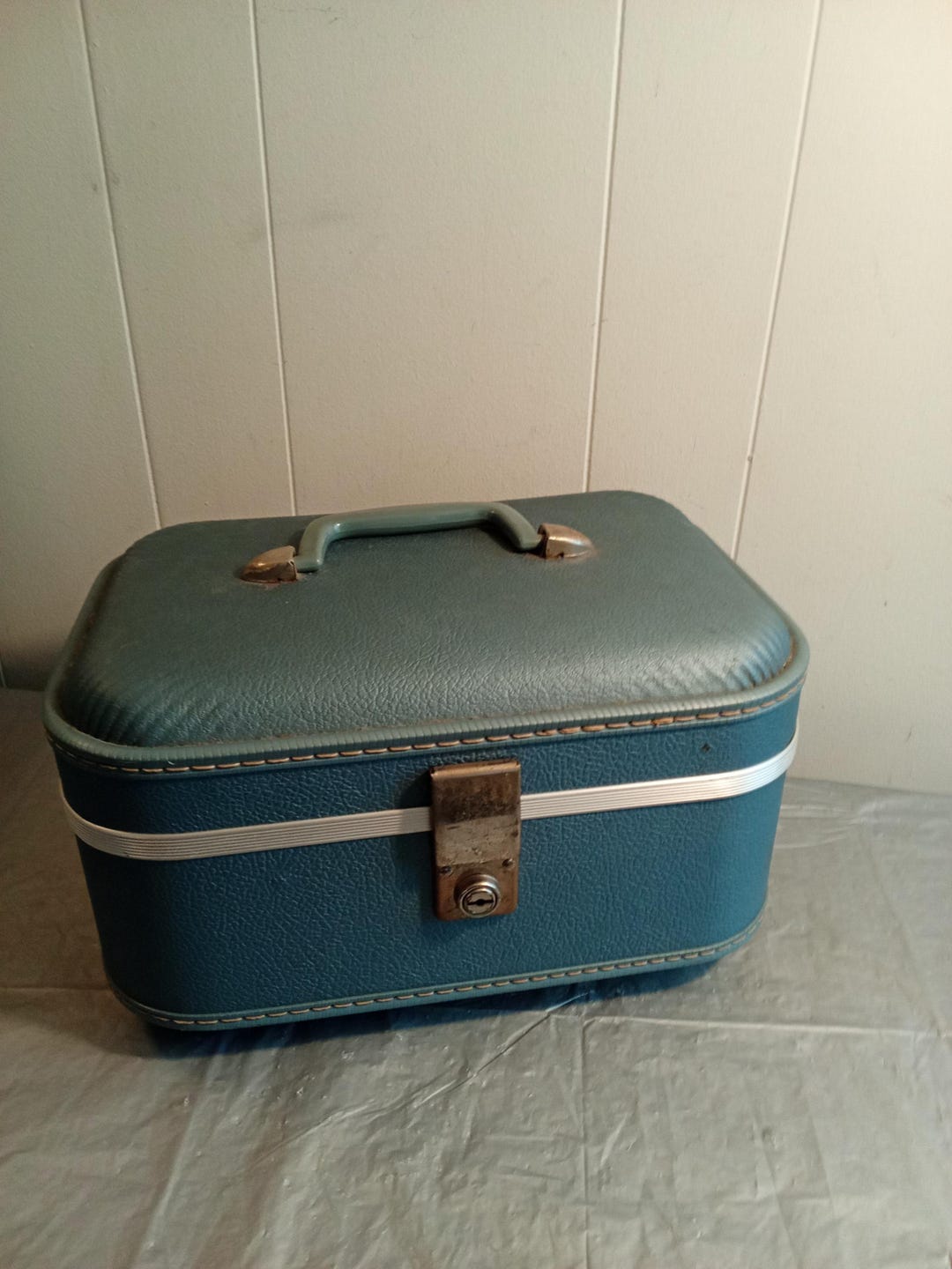 Vintage Blue Train Case Hard Shell Luggage, Cosmetic Travel Bag - Etsy