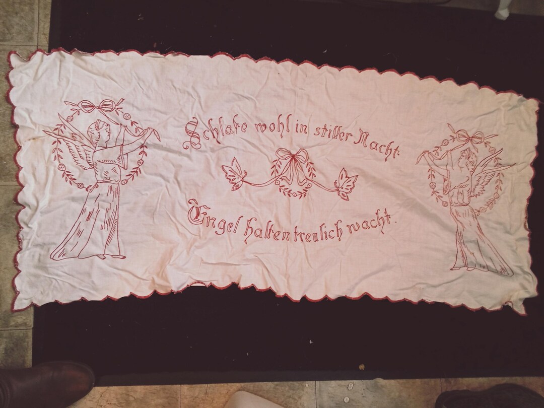 Vintage Hand Embroidered German Runners Wall Hangings, German Angel ...