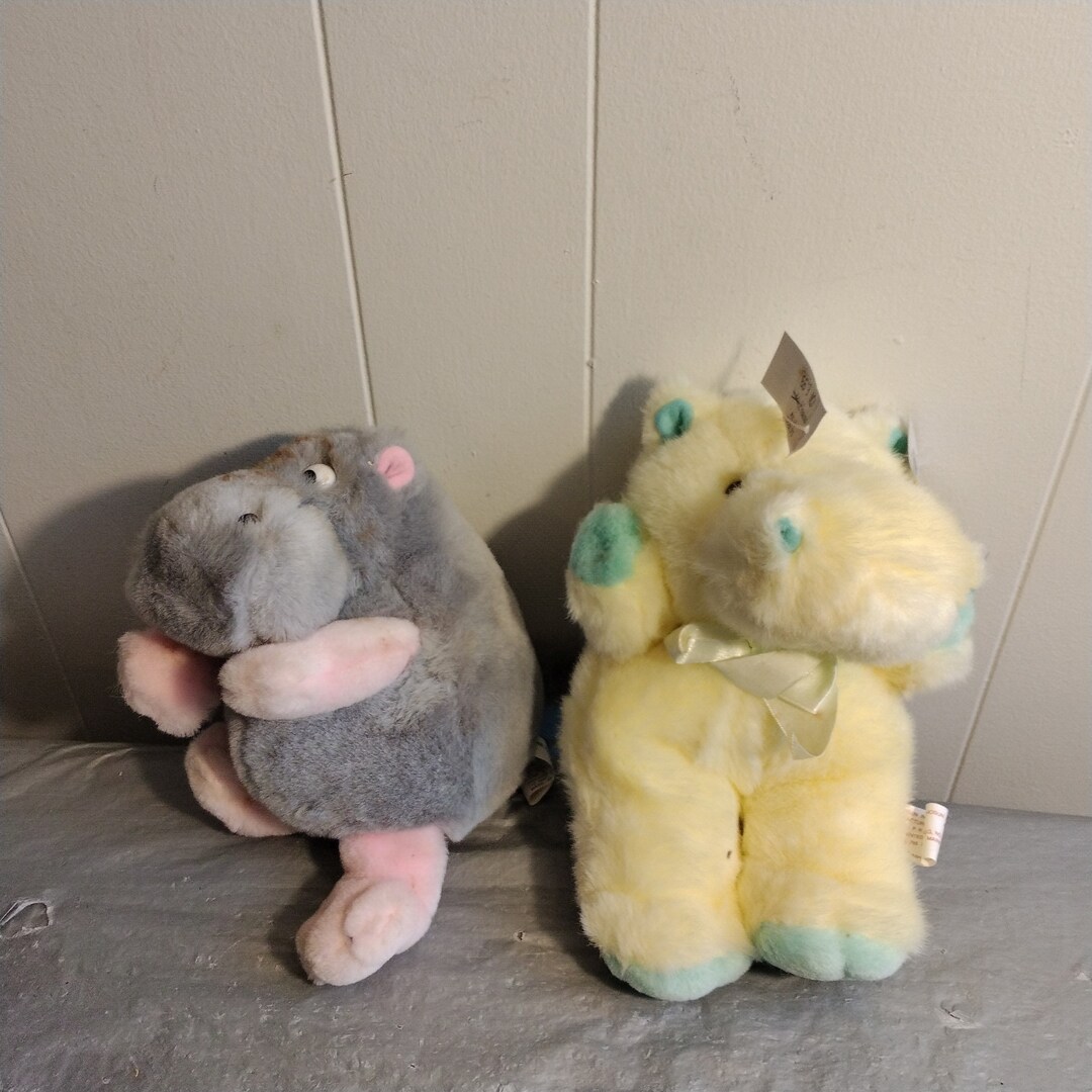 2 Vintage Plush Hippos, Gray Yellow Hippo, Metro Premium Chosun ...