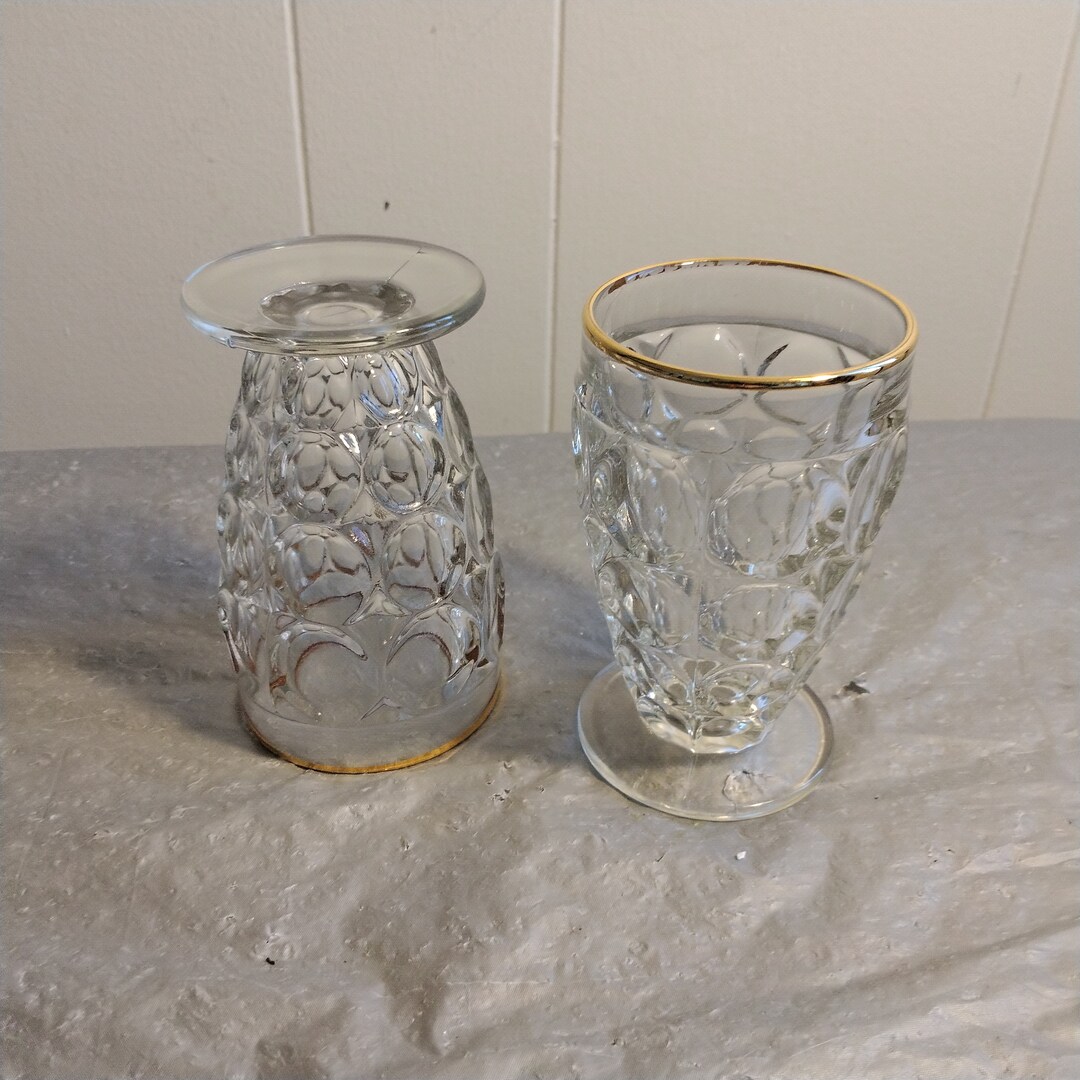6 Vintage Footed Coin Circle Dot Glass Glasses Gold Rim Drink Juice ...