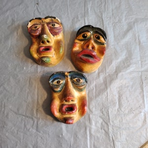 3 Vintage Folk Art Masks, Festival Mask, Handmade Hand Painted Mask ...