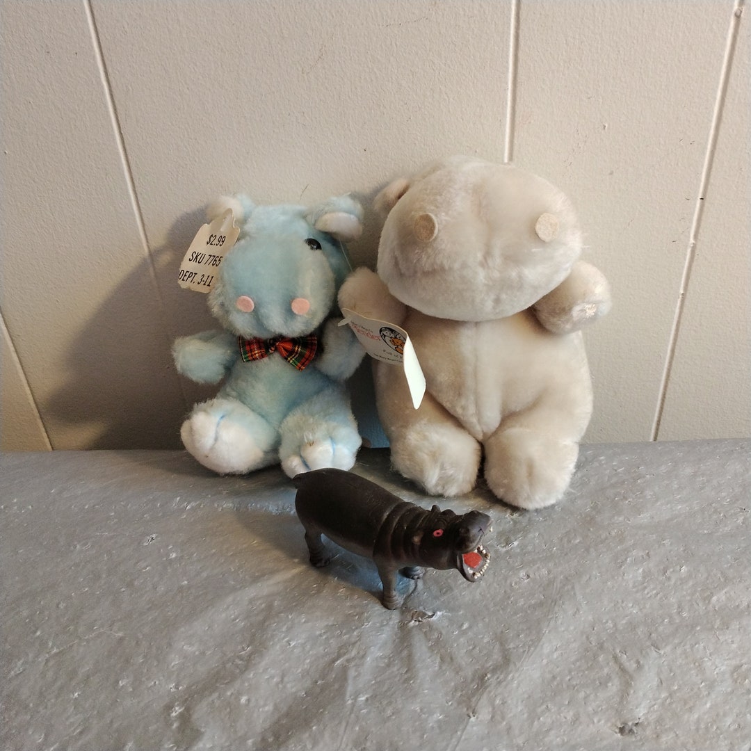 3pc Vintage Plush & Plastic Hippo Toys, Hippopotamus, Mary Meyer's ...