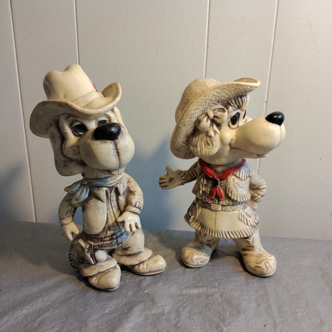 Pair 1970s Creative Mfg Cowboy & Cowgirl Dog Piggy Banks, Read ...