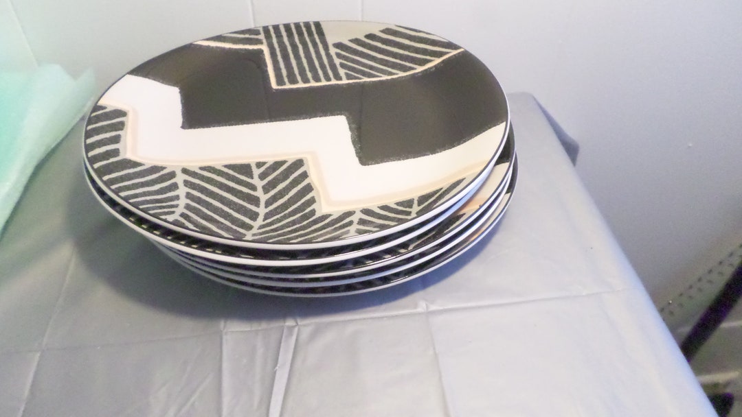5 Vintage Sango Dimension Black Dinner Plates, Oval Dinner Plates - Etsy