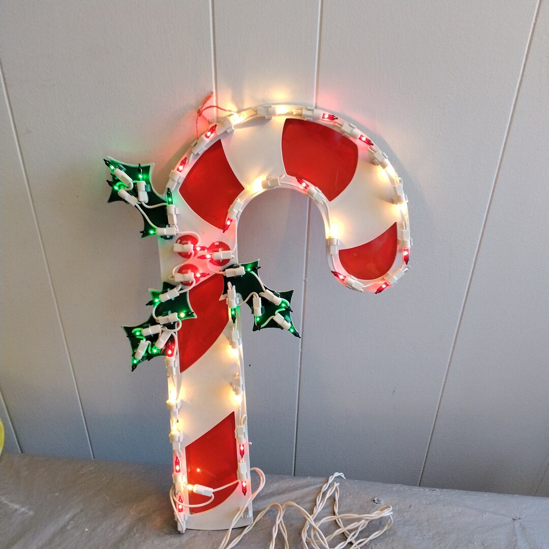 18" Vintage Light UP Christmas Candy Cane, Christmas Window Wall Decor ...