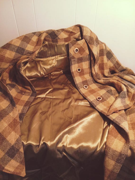 Long Tan Check Wool Winter Coat - Gem